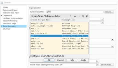 How To Select Right System Target File In Simulink For Code Generation