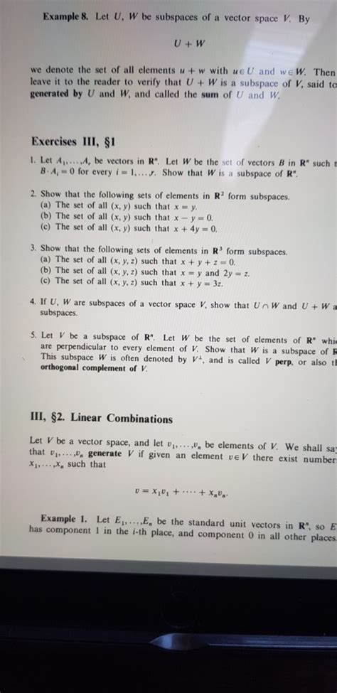 Solved Example 8 Let U W Be Subspaces Of A Vector Space V