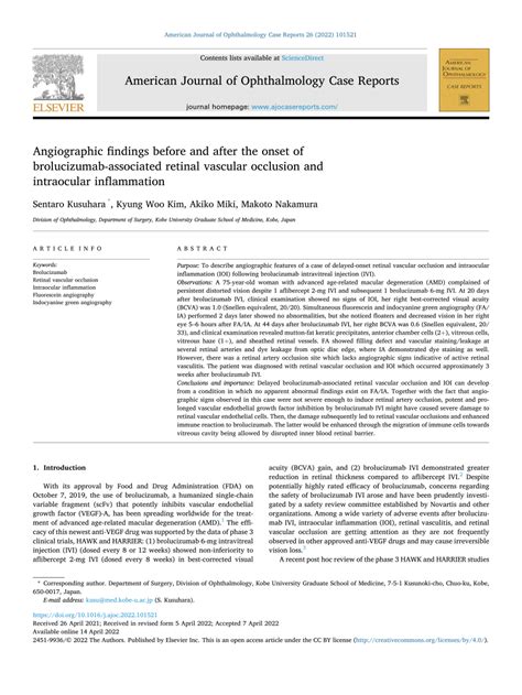 Pdf Angiographic Findings Before And After The Onset Of Brolucizumab Associated Retinal