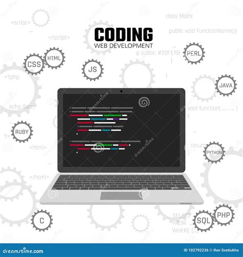 Modern Languages Web Programming Web Development Design And Coding Concept Stock Vector