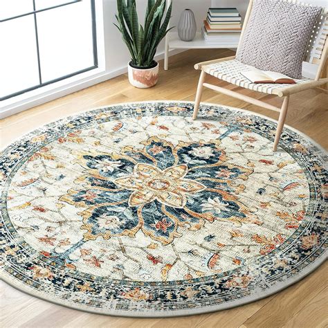 Releany 4ft Round Rug Area Rugs 4ft Washable Rug Non