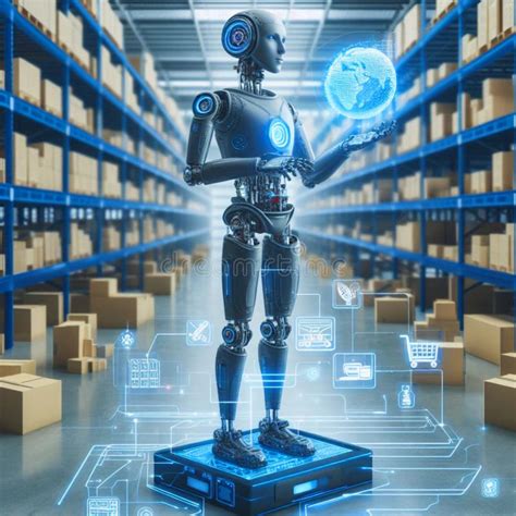 Robotic Arm Handling A Cardboard Box In The Warehouse Stock Illustration Illustration Of