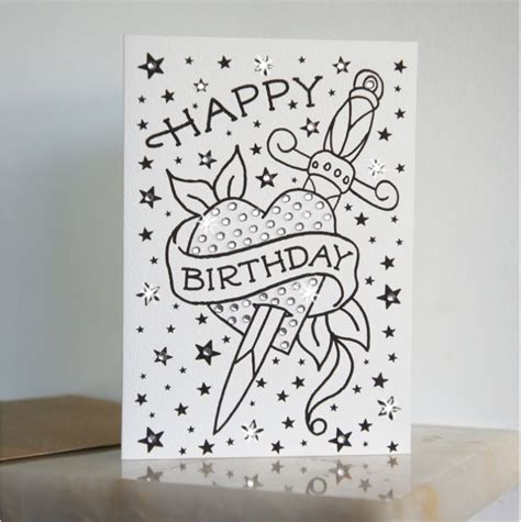 Dagger Birthday Tattoo Print Card With Diamante Birthday Tattoo Card