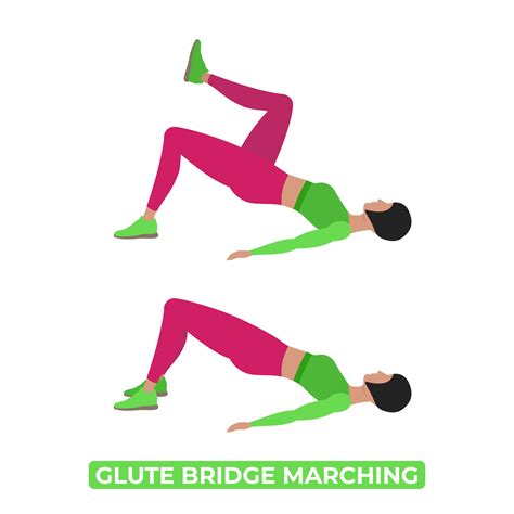 Vector Woman Doing Glute Bridge Marching Butt Lift Leg Raise Bodyweight Fitness Legs Workout