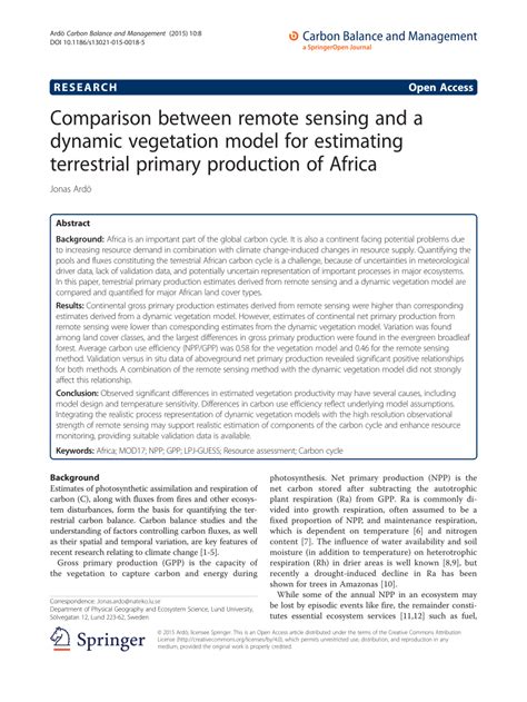 Pdf Comparison Between Remote Sensing And A Dynamic Vegetation Model For Estimating