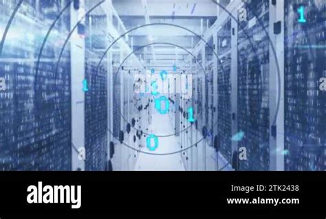 Animation Of Loading Circles Over Binary Codes Moving Between Server