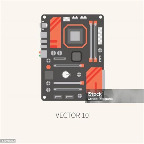 일반 평면 색상 벡터 컴퓨터 부품 아이콘 마더보드입니다 만화입니다 디지털 게임 및 비즈니스 사무실 Pc 데스크톱 장치입니다 혁신 가제트입니다 인터넷입니다 일러스트 레이 션