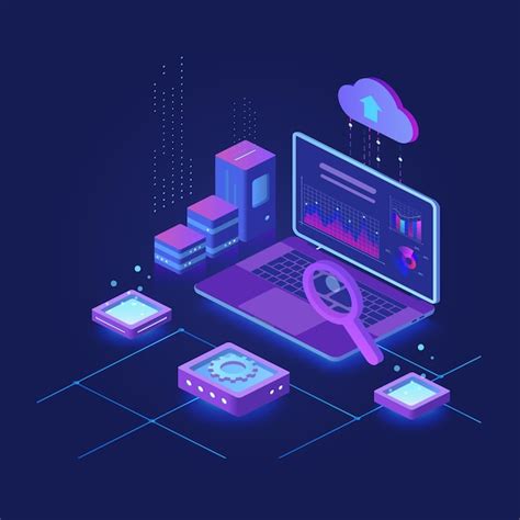 Premium Vector Computer Magnifying And Processing Cloud Data Analysis Base