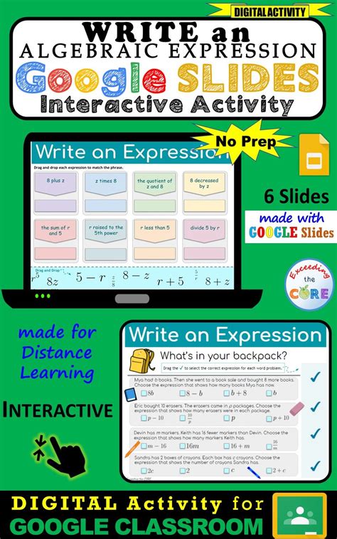 WRITE An ALGEBRAIC EXPRESSION Interactive Activity Google Slides Algebraic Expressions