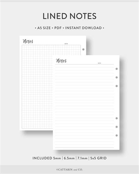 A5 Lined Notes Paper Template Grid Graph Ruled Paper Etsy
