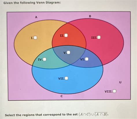 Solved Given The Following Venn Diagram Select The Regions That