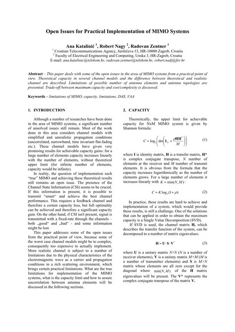 PDF Open Issues For Practical Implementation Of MIMO Systems