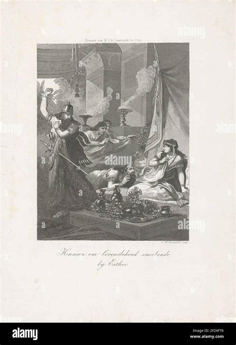 Haman Kneels For Queen Ester And Begs Her To His Life The Persian King