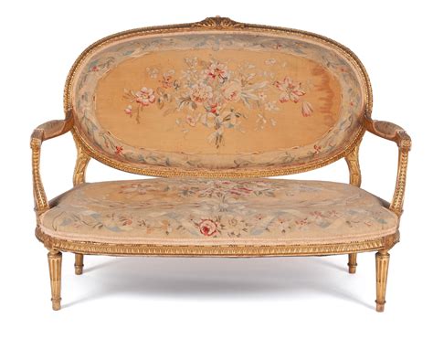 Lot Louis Xvi Giltwood And Aubusson Settee