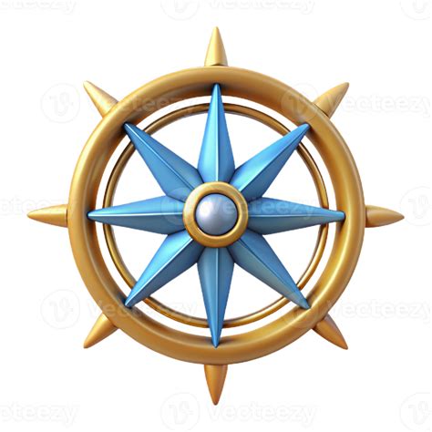Golden Compass With Blue Star 54590726 Png