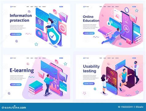 Set Isometric Landing Pages Concept Online Training Information