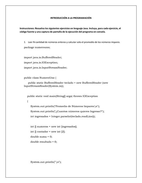 Ejercicios Basicos De Programación En Java IntroducciÓn A La ProgramaciÓn Instrucciones