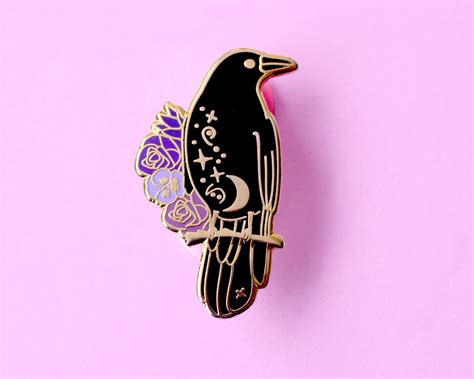 Raven Enamel Pin Crow Enamel Pin Etsy