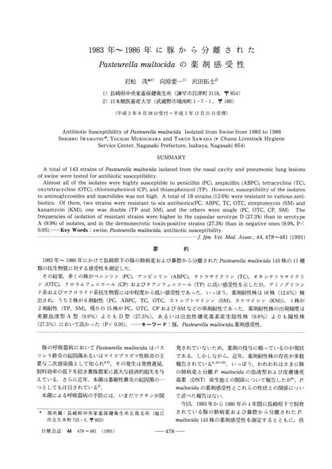 Pdf Antibiotic Susceptibility Of Pasteurella Multocida Isolated From Swine From 1983 To 1986
