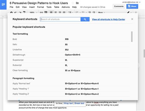 Keyboard Shortcuts Design Pattern Example At Docs At Google Of
