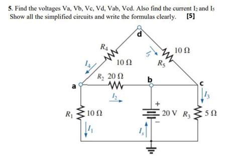 Solved 5 Find The Voltages Va Vb Vc Vd Vab Vcd Also