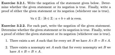 Solved Exercise Write The Negation Of The Statement Chegg Com