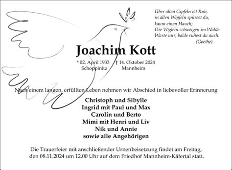 Traueranzeigen Von Joachim Kott Trauerportal Ihrer Tageszeitung