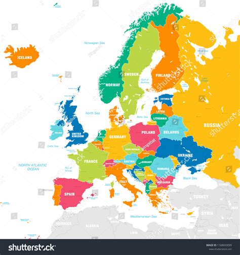 Vector Map European Continent Countries Capitals เวกเตอร์สต็อก ปลอดค่า