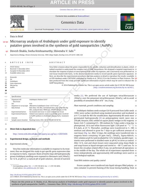 Pdf Microarray Analysis Of Arabidopsis Under Gold Exposure To