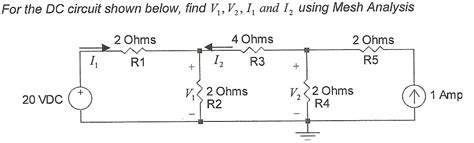 solved for the dc circuit shown below find v1 v2 i1 an