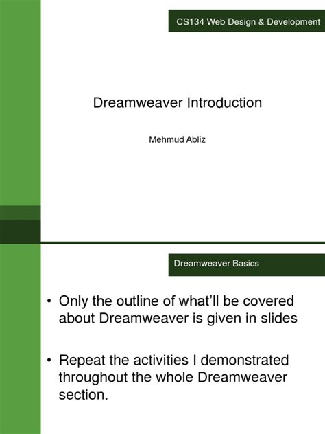 Dreamweaver Introduction Pdf
