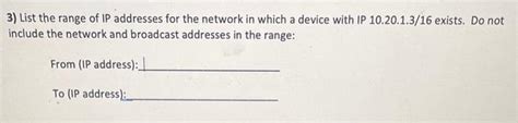 List The Range Of IP Addresses For The Network In Chegg Com
