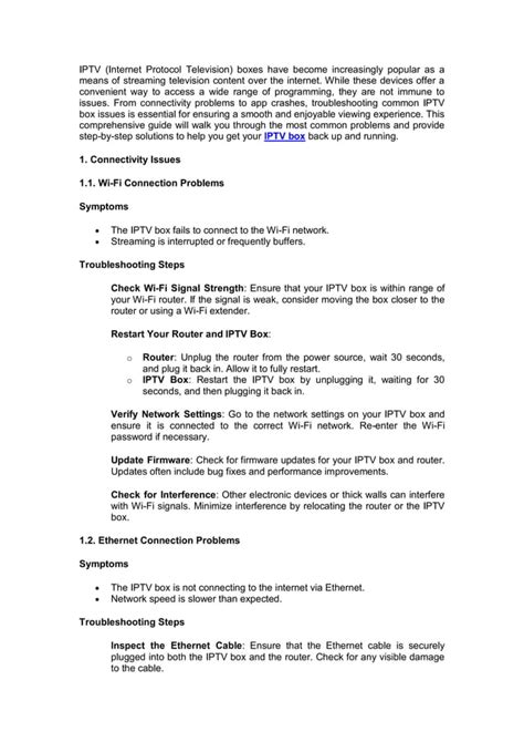Troubleshooting Common IPTV Box Issues A Step By Step Guide Pdf Home Entertainment Systems