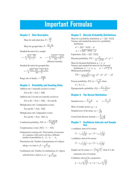 Statistics Formulas Pdf Standard Deviation P Value