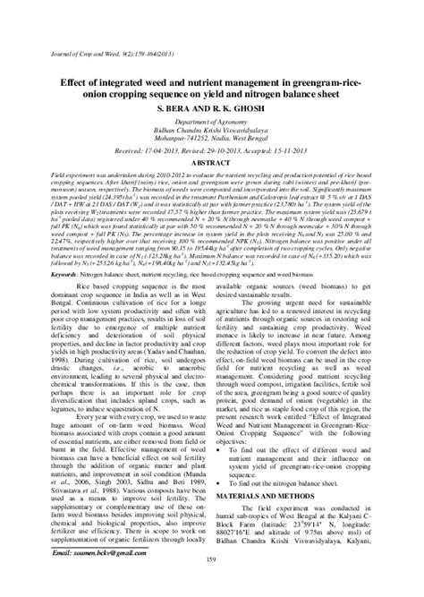 (PDF) Effect of integrated weed and nutrient management in greengram ...