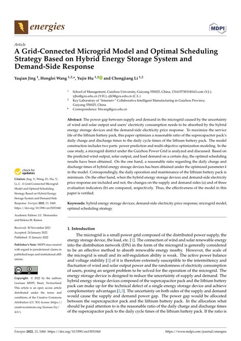 Pdf A Grid Connected Microgrid Model And Optimal Scheduling Strategy