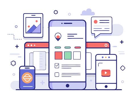 Illustration Mobile Wireframe Idea With Minimalist Design Showcasing Various UI Elements