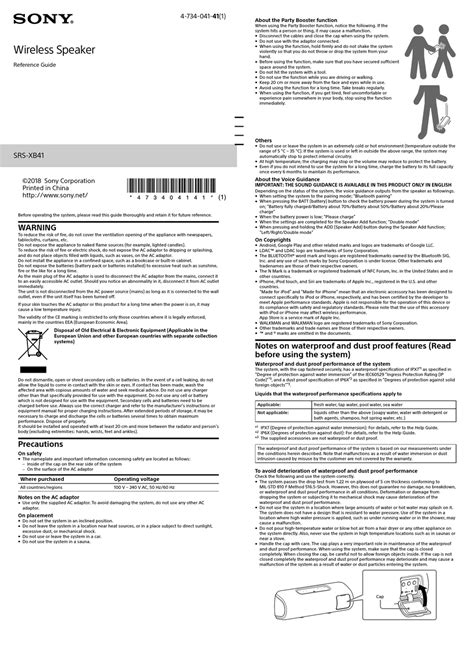 Sony Srs Xb41 Reference Manual Pdf Download Manualslib