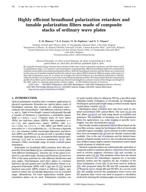 Pdf Highly Efficient Broadband Polarization Retarders And Tunable
