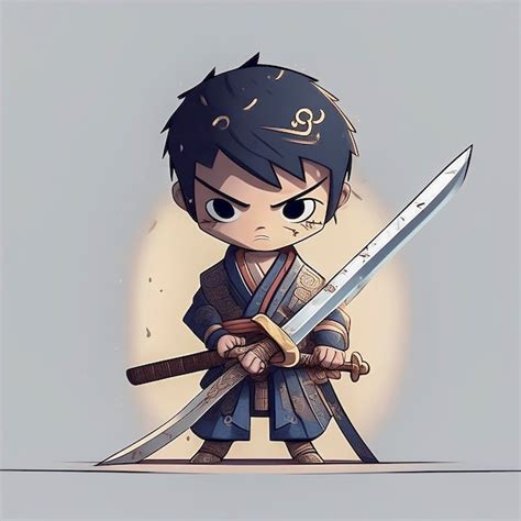 Premium Ai Image Samurai Chibi