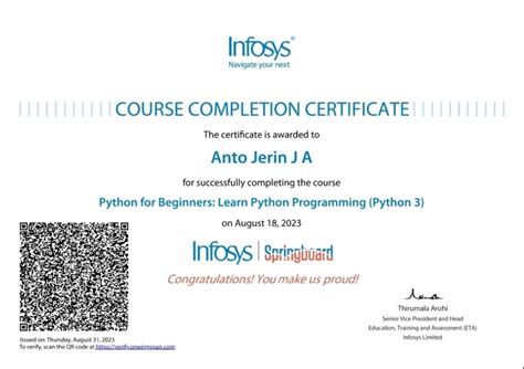anto jerin on linkedin infosysspringboard python pythonprogramming