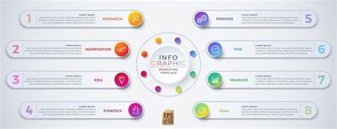 Infographic 다채로운 벡터 마케팅 템플릿 디자인 라운드 모서리 아이콘 최소한의 스타일로 격리된 8 옵션 마케팅 프로세스