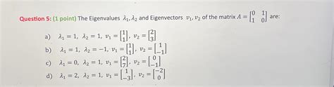 Solved Question point The Eigenvalues λ λ and Chegg