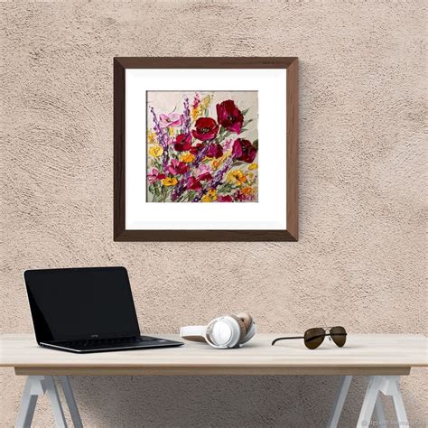 Фактурная картина маслом с маками Полевые цветы