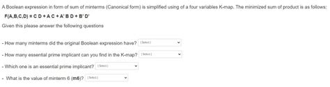 A Boolean Expression In Form Of Sum Of Minterms