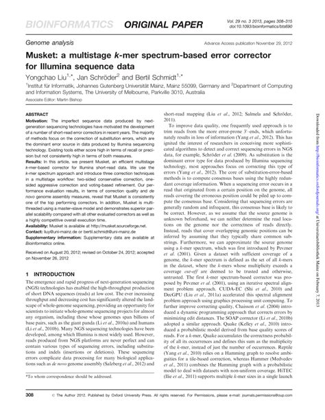 Pdf Musket A Multistage K Mer Spectrum Based Error Corrector For Illumina Sequence Data