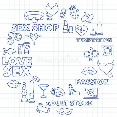 Vector Fijado Con Los Iconos De La Tienda Del Sexo Fondo Er Tico De Los