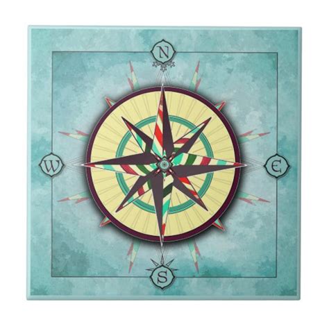 Bright Stripe Nautical Compass Ceramic Tile
