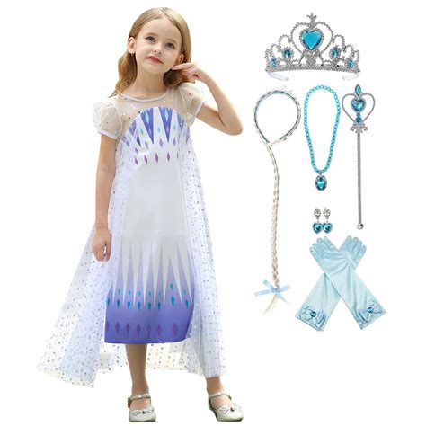 Elsa Dress Princess Costume For Girls Frozen 2 Sequin Cosplay Party Dress Up With Accessories