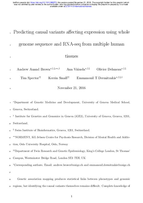 Pdf Predicting Causal Variants Affecting Expression Using Whole Genome Sequence And Rna Seq